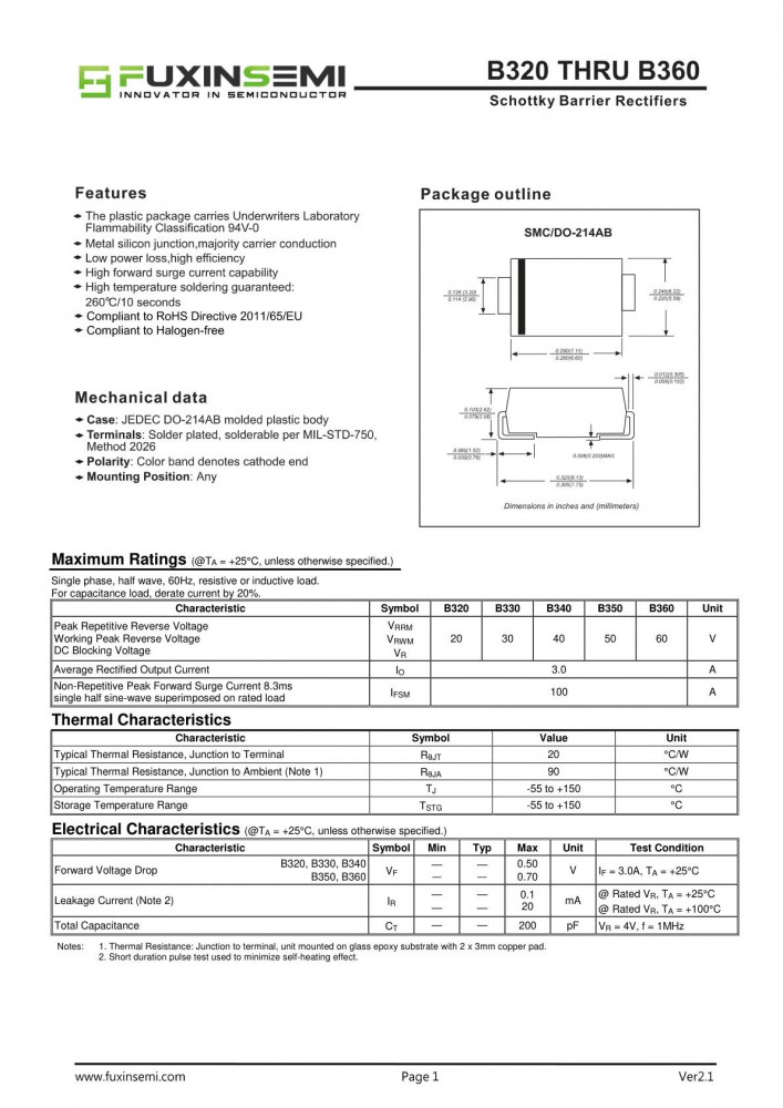 B340-13 datasheet page 1