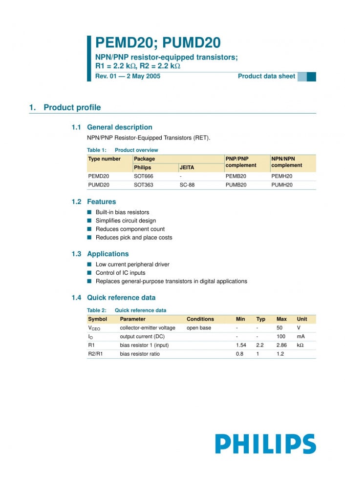 PEMD20 datasheet page 1
