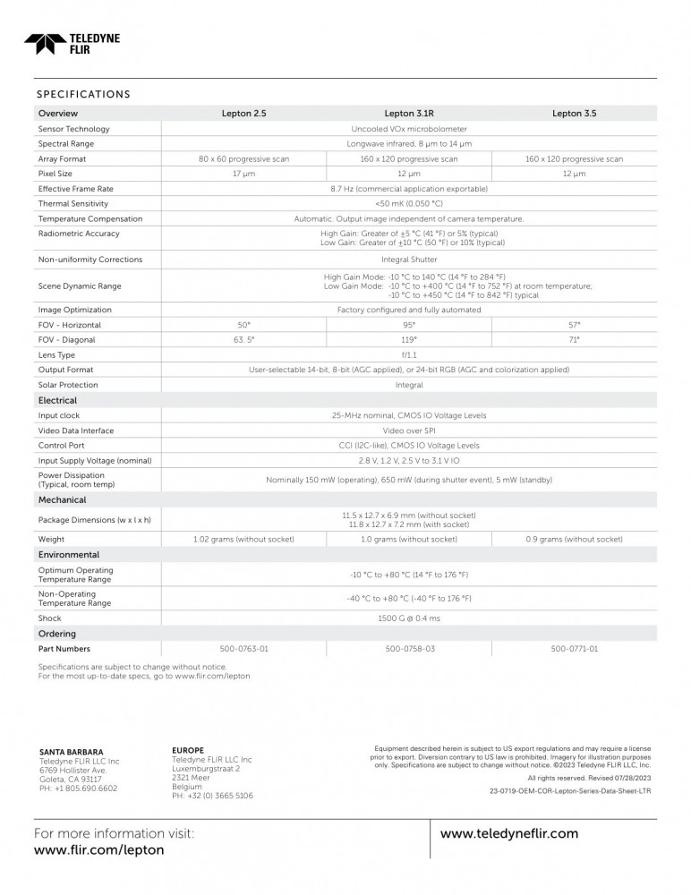 FLIR Lepton 3.1R technical document page 2