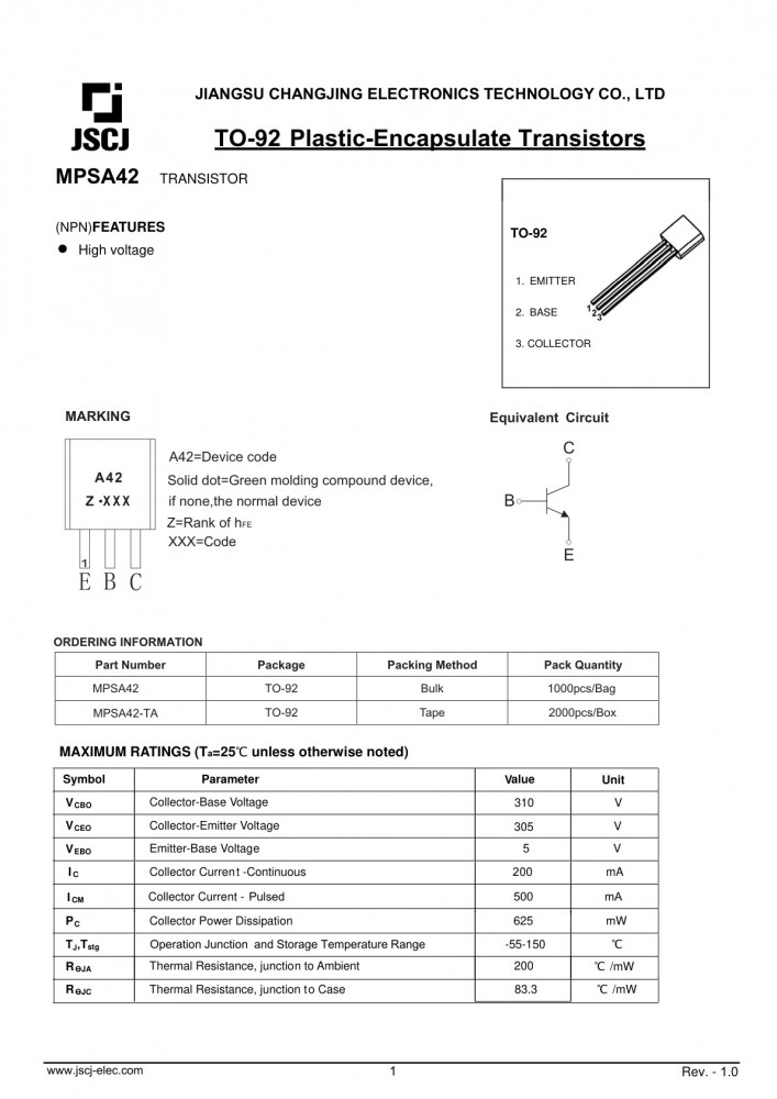 MPSA42 datasheet page 1