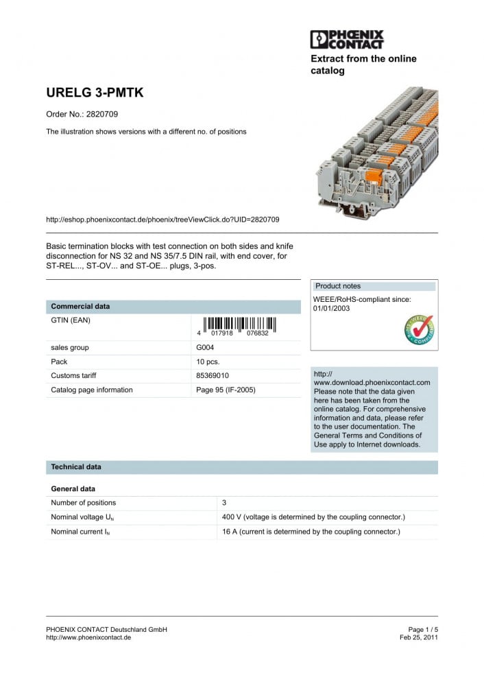 Phoenix Contact 2820709 technical document page 1