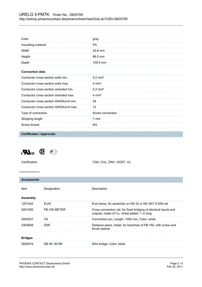 Phoenix Contact 2820709 technical document page 2