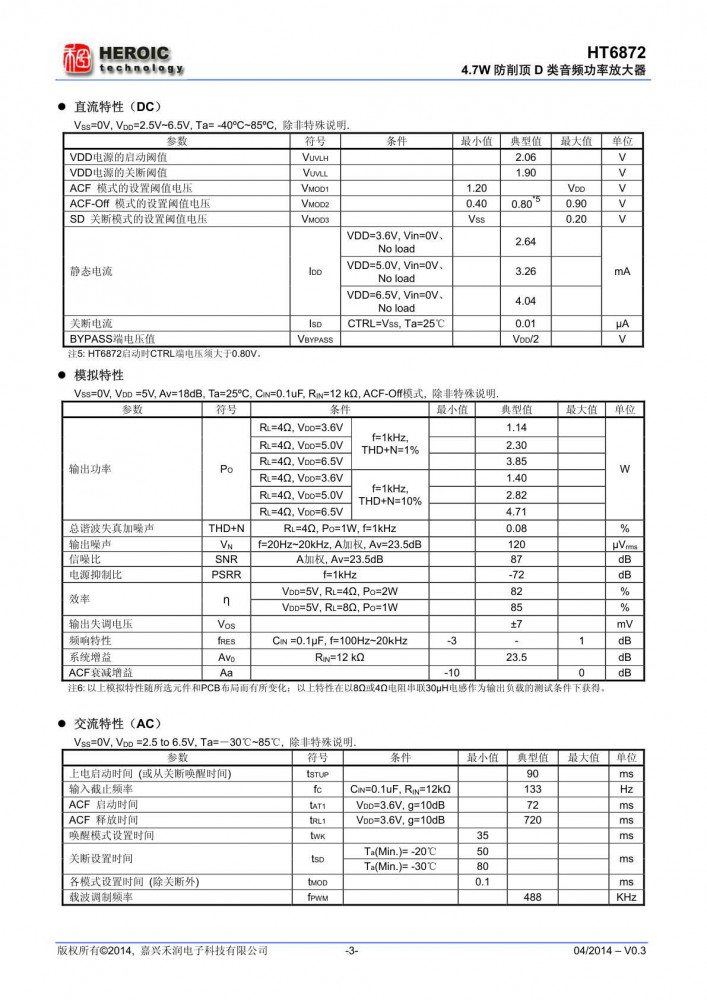 HT6872 datasheet page 3