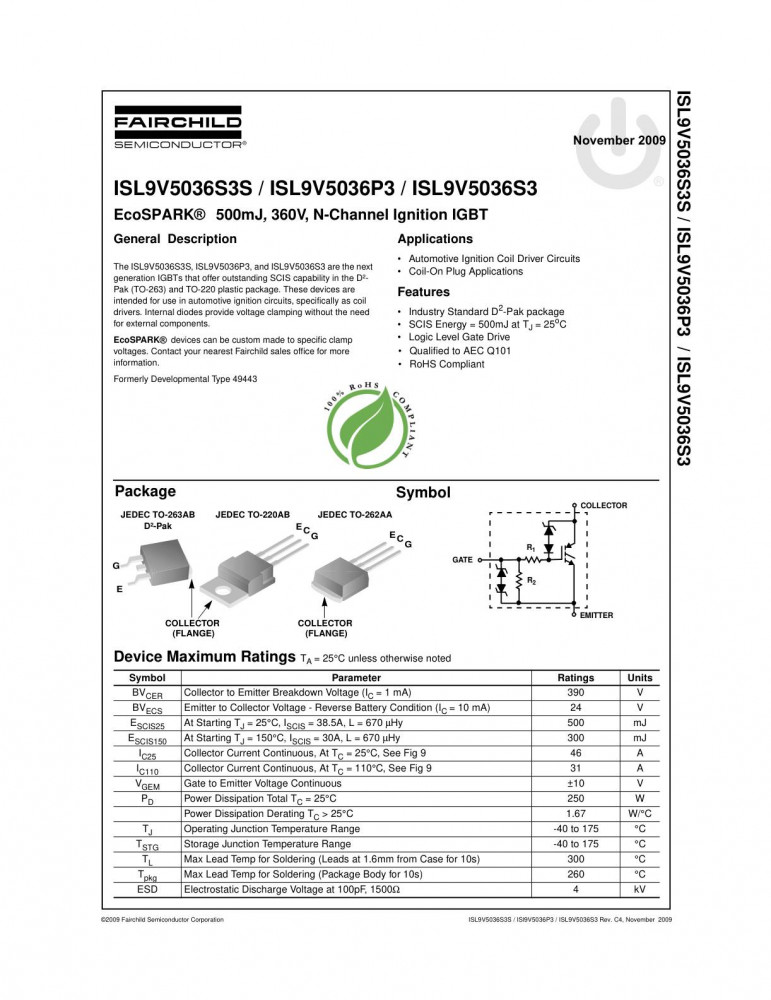 ISL9V5036S3 datasheet page 1