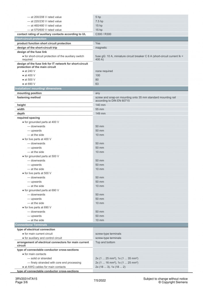 3RV20314TA15 technical document page 3