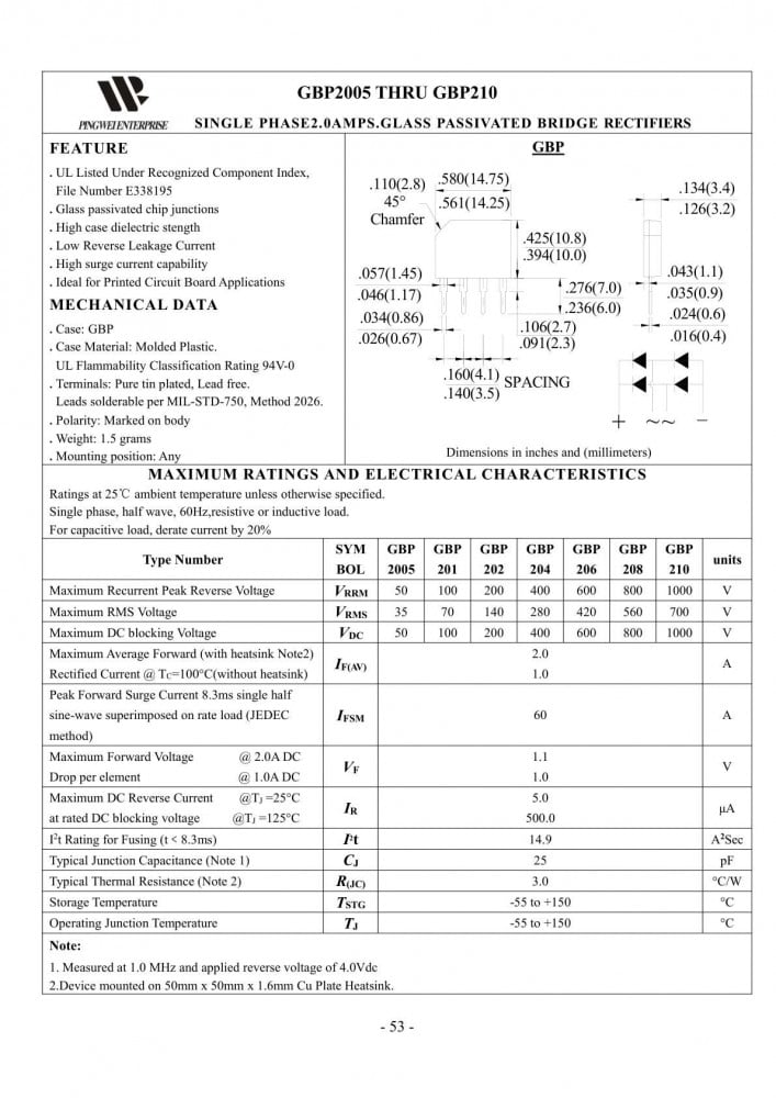 GBP206 datasheet page 1