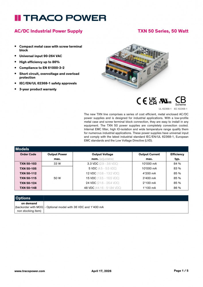 TXN 50 technical document page 1
