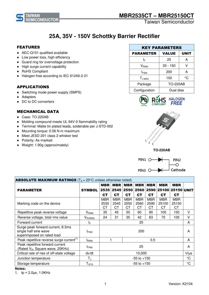 MBR2545CT datasheet page 1