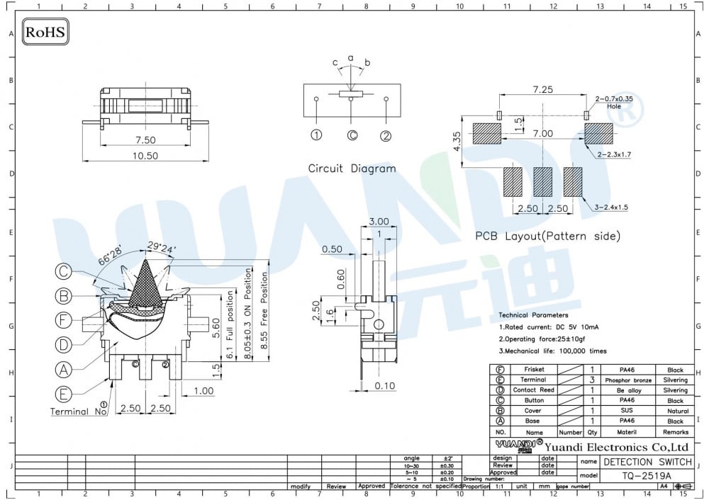 YUANDI TQ-2519A technical drawing page 1