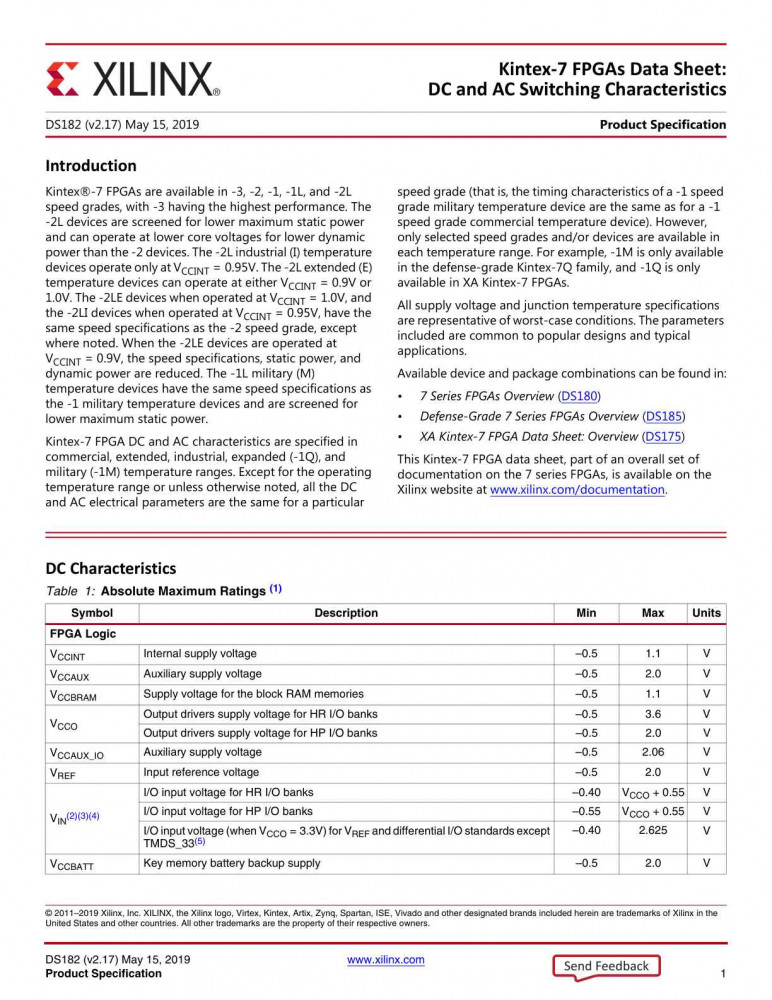 Kintex-7 datasheet page 1