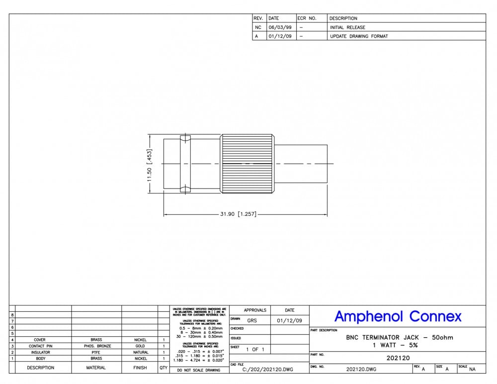 Amphenol 202120 technical drawing