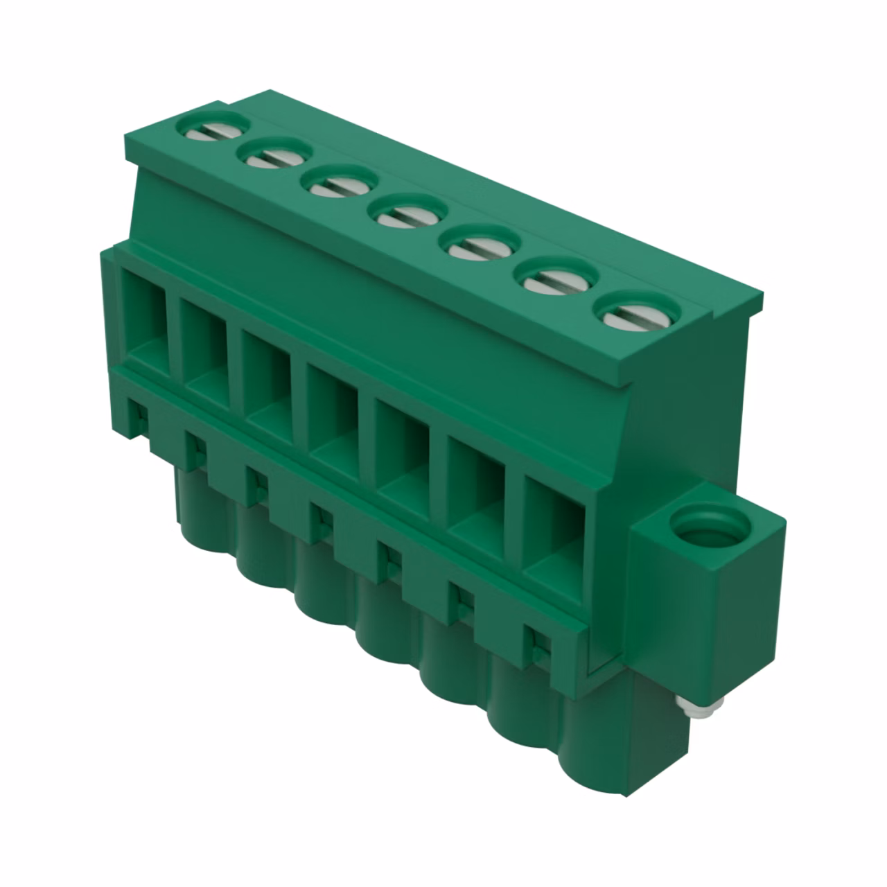 5.00mm Pitch Eurostyle Vertical Plug, with Retention Screws, Rear Wire Entry, Green Housing, Gold (Au) Plated, 7 Circuits for sale