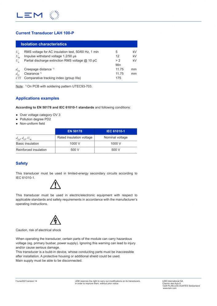 LEM LAH100-P datasheet page 2