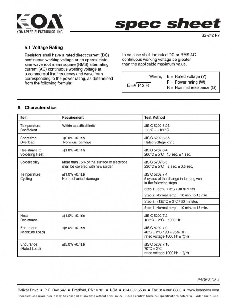 KOA CN resistor array datasheet page 3