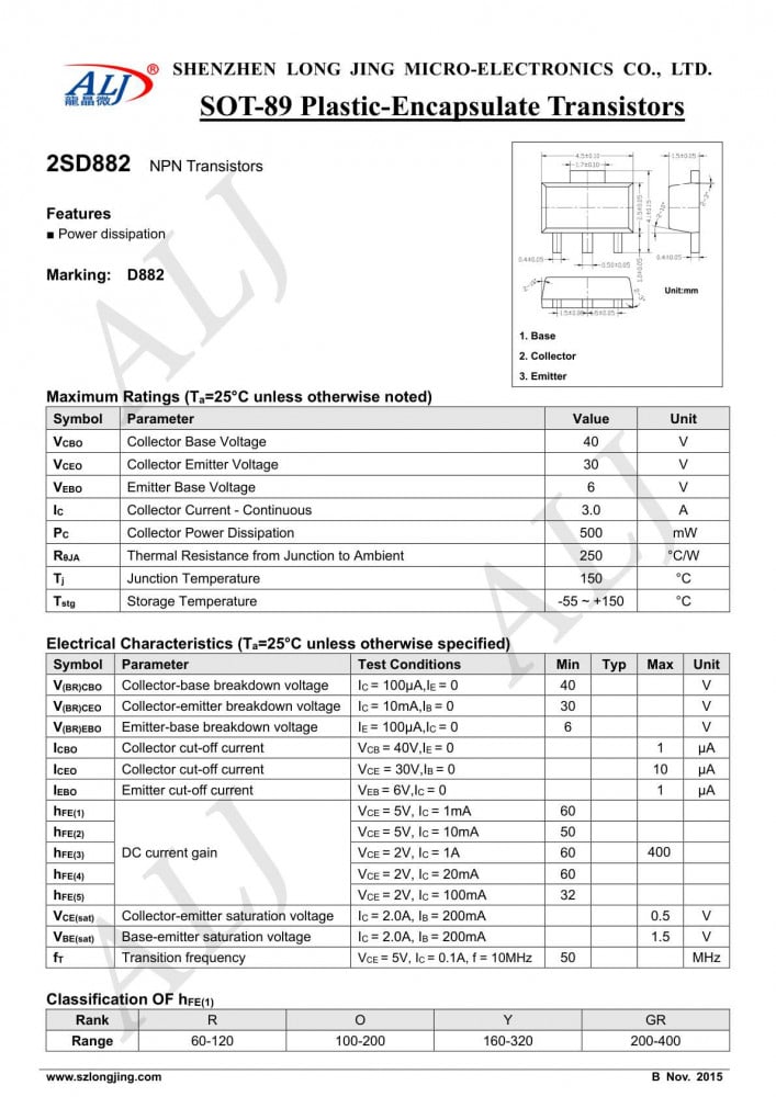 2SD882 datasheet page 1