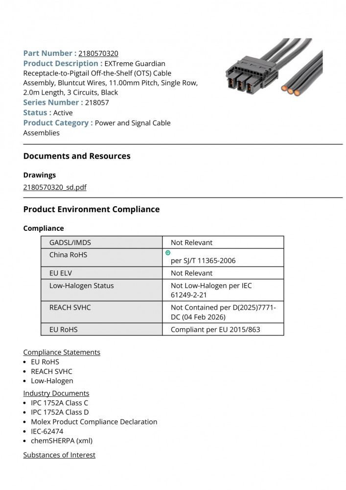 MOLEX 2180570320 product drawing, page 1