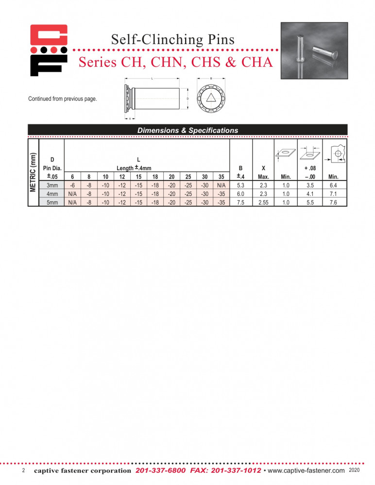 Captive Fastener CH-series dimensional documentation page 2