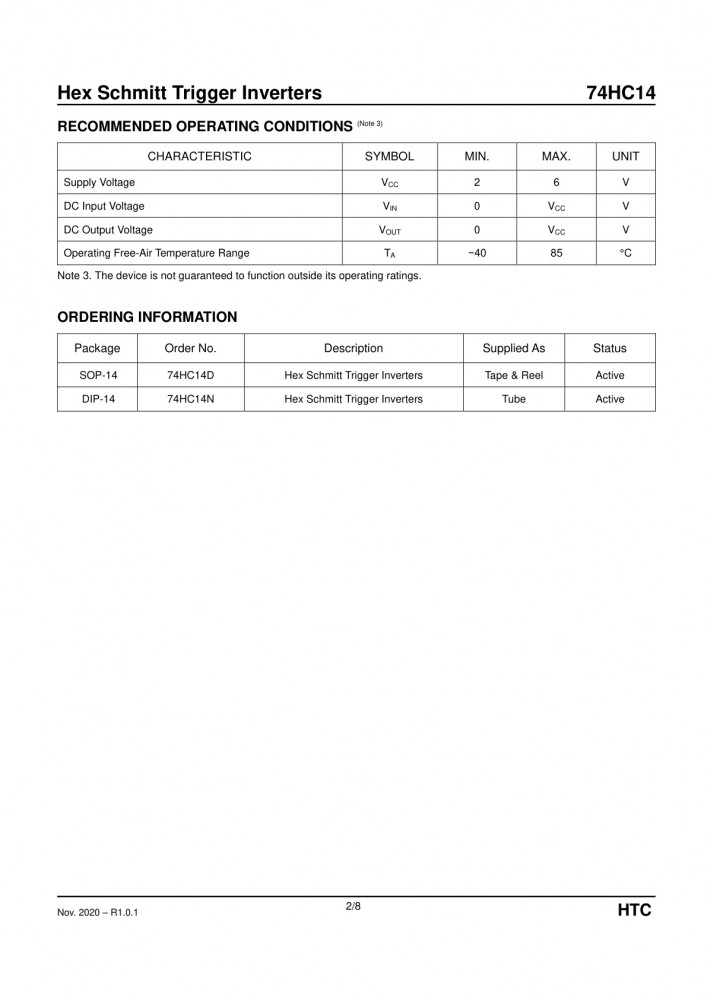 74HC14N datasheet page 2