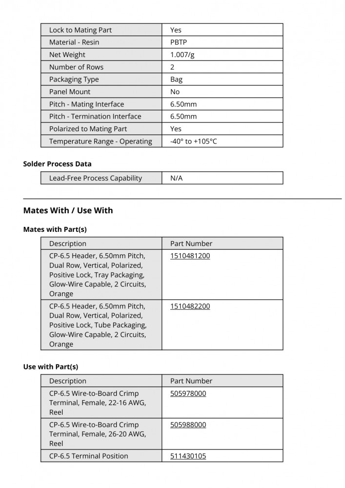 Molex CP 6.5 connector specification page 3