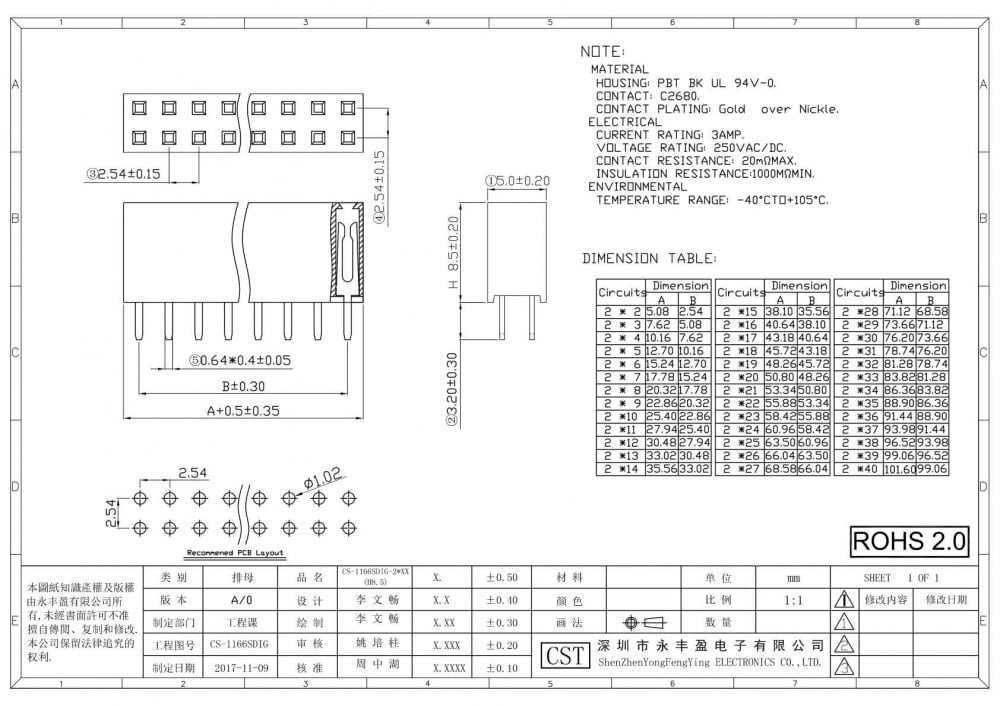 CST CS-1166SDIG connector technical drawing