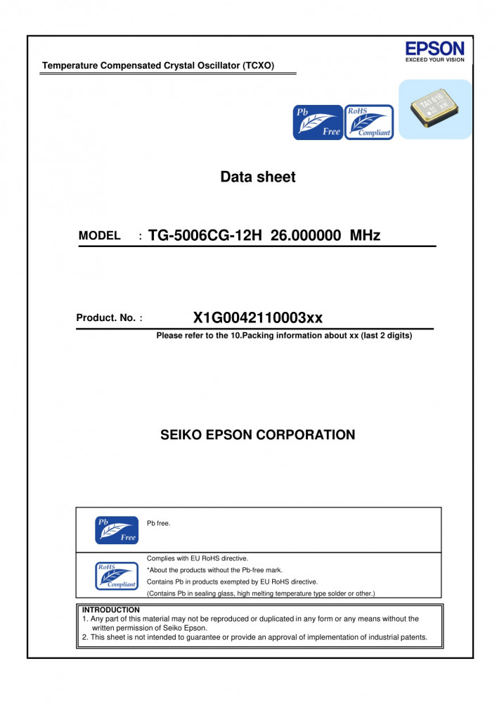 EPSON X1G0042110003 datasheet page 1