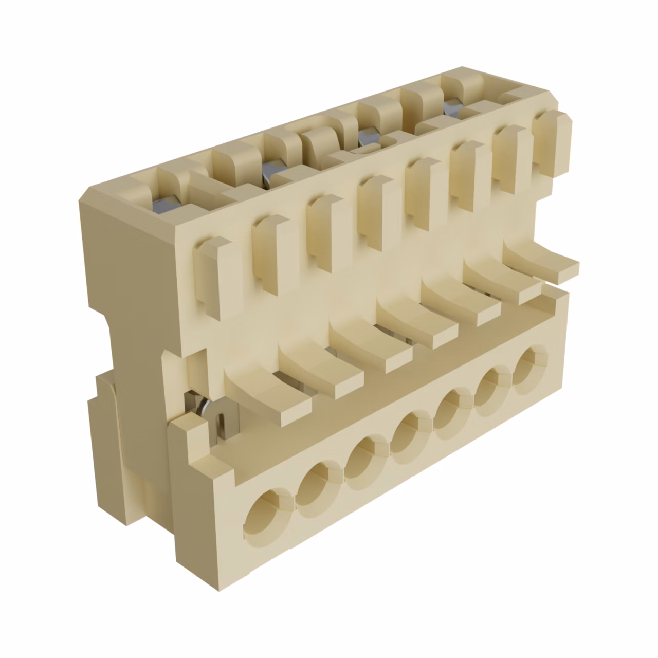 Appli-Mate RAST 2.5 IDT Connector, 2.50mm Pitch, Direct/Indirect, Female, Beaded Terminal, 7 Circuits, All Position Keys, Narrow Flush Endwalls, Polarizing Rib Between 1/2, Circuits 2, 4, and 6 Voided, Latch at Circuit 4 for sale