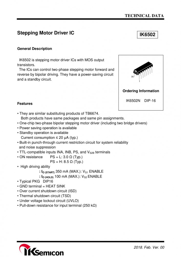IK6502N datasheet page 1