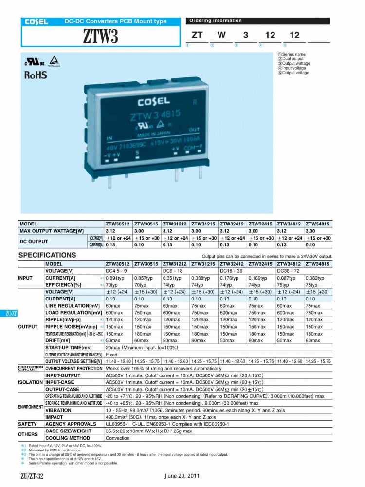 Cosel ZTW series datasheet page 3