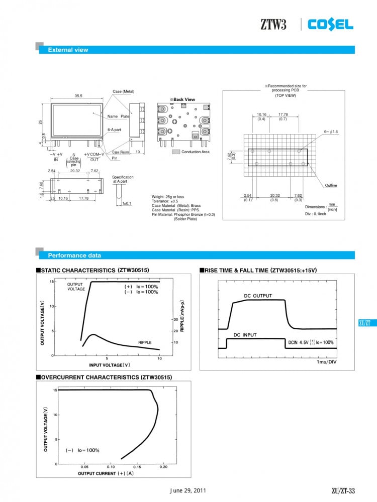 Cosel ZTW series datasheet page 4