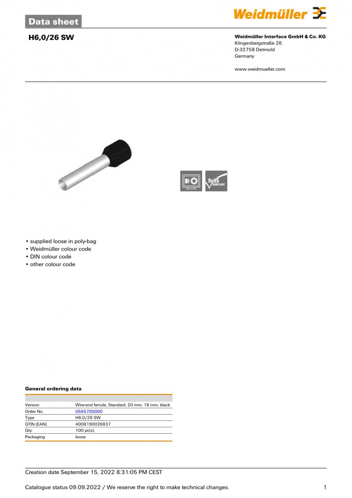 WEIDMULLER 0565700000 technical document page 1