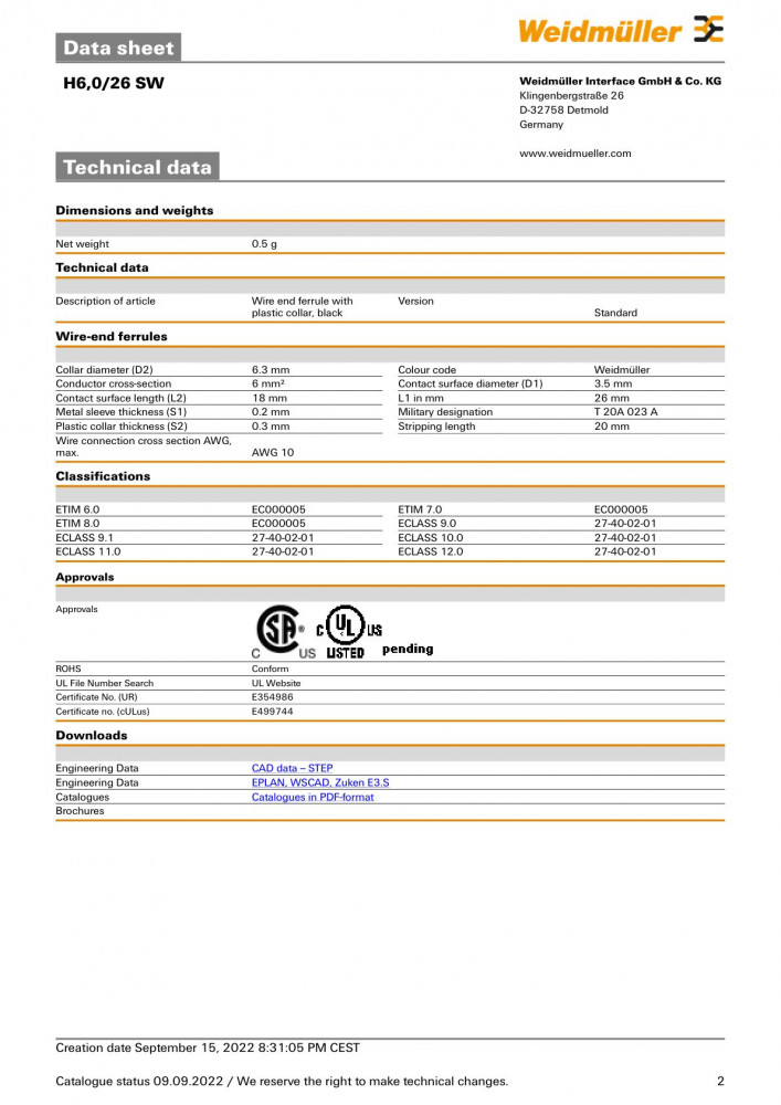 WEIDMULLER 0565700000 technical document page 2