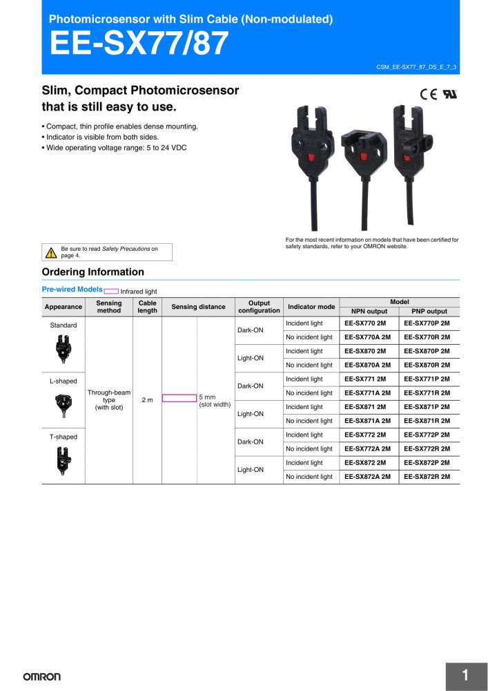 OMRON EE-SX772A datasheet page 1