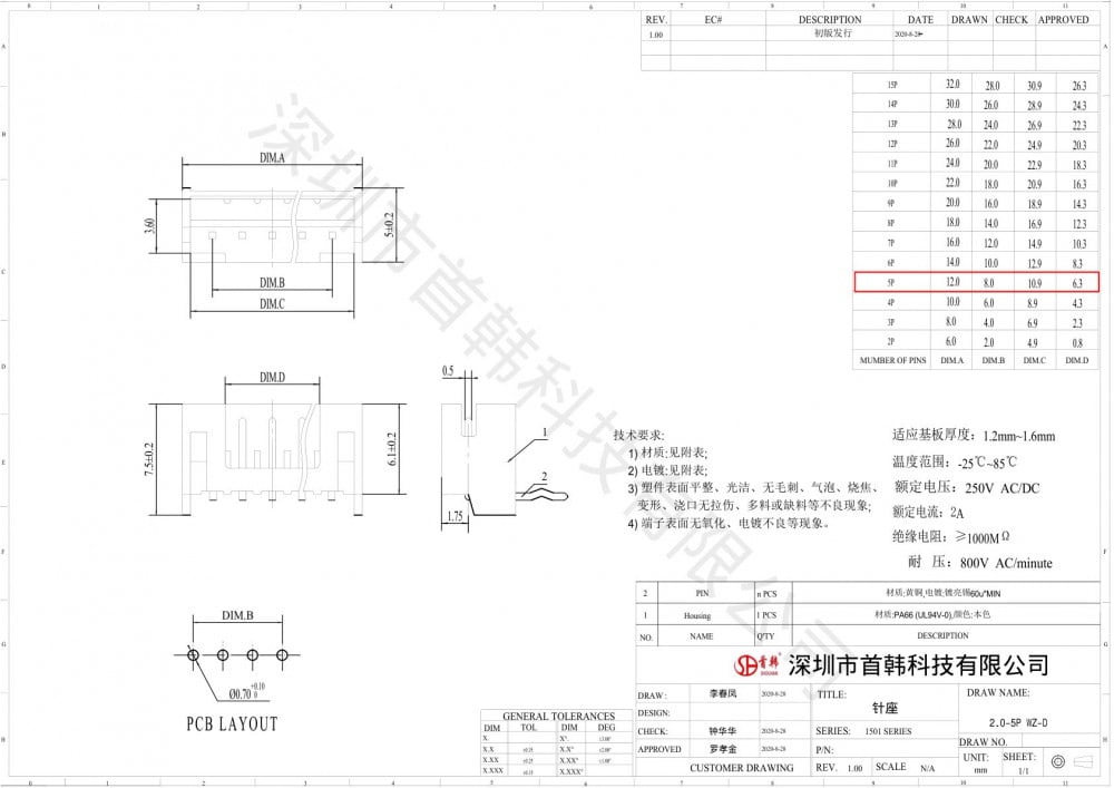 SHOU HAN 2.0-5P WZ-D drawing page 1