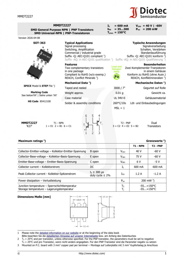 MMDT2227 product documentation, page 1