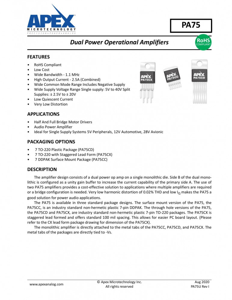 PA75 datasheet page 1