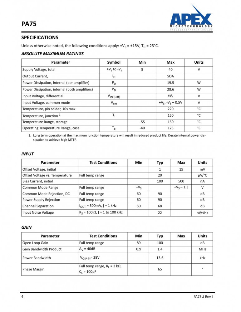 PA75 datasheet page 4