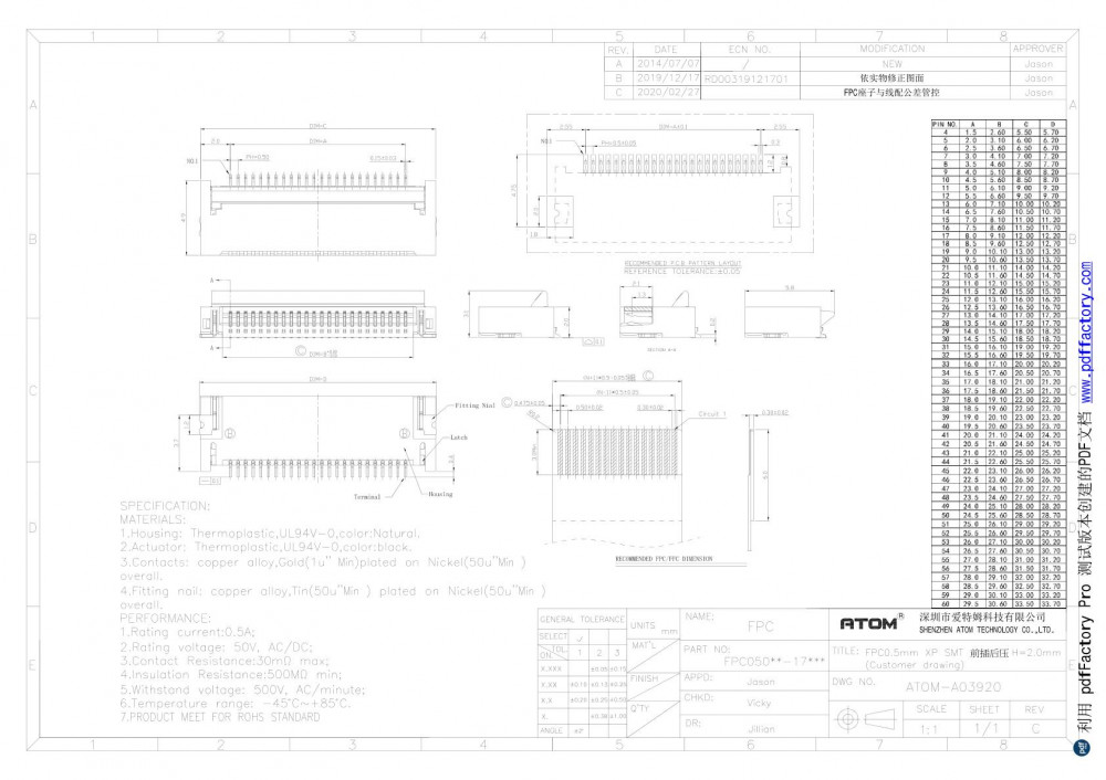 ATOM FPC05024-17205 technical drawing preview
