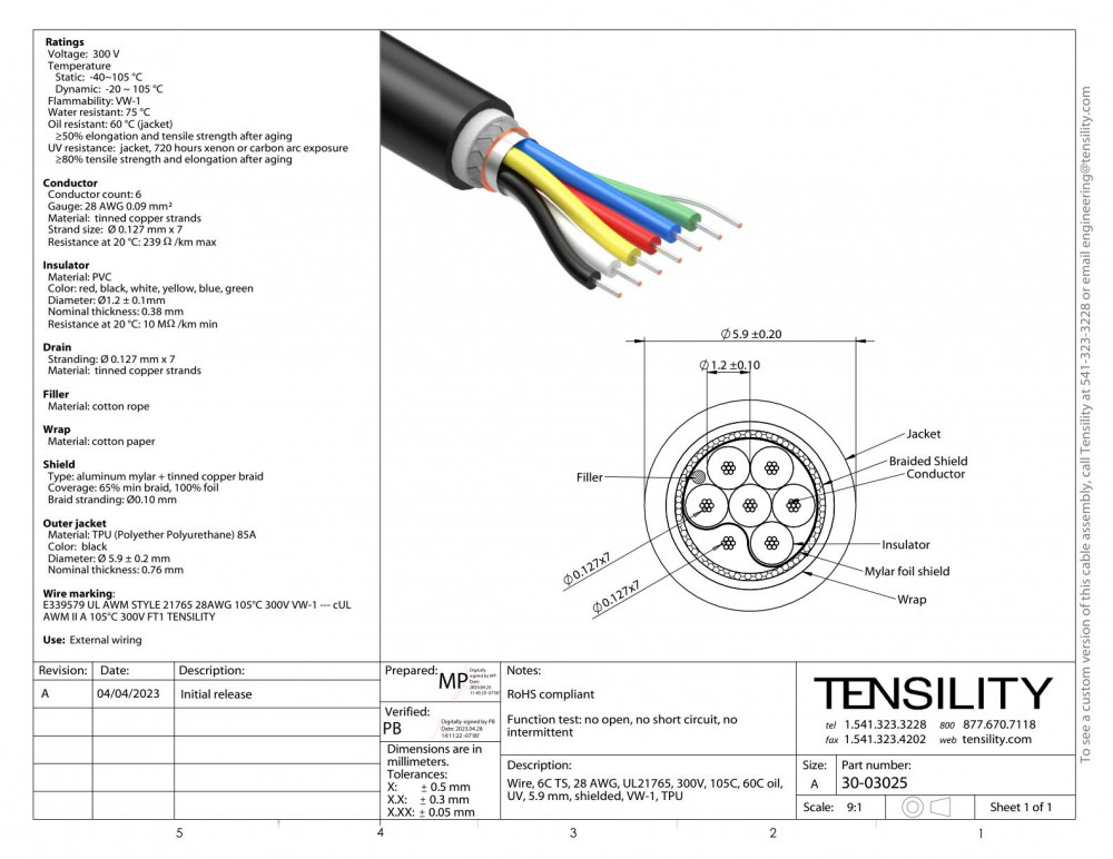 Tensility 30-03025 cable specification drawing