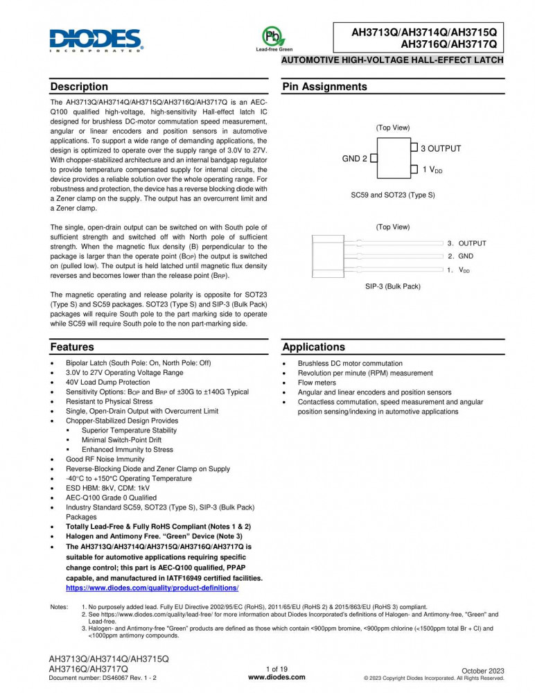 AH3716Q datasheet page 1