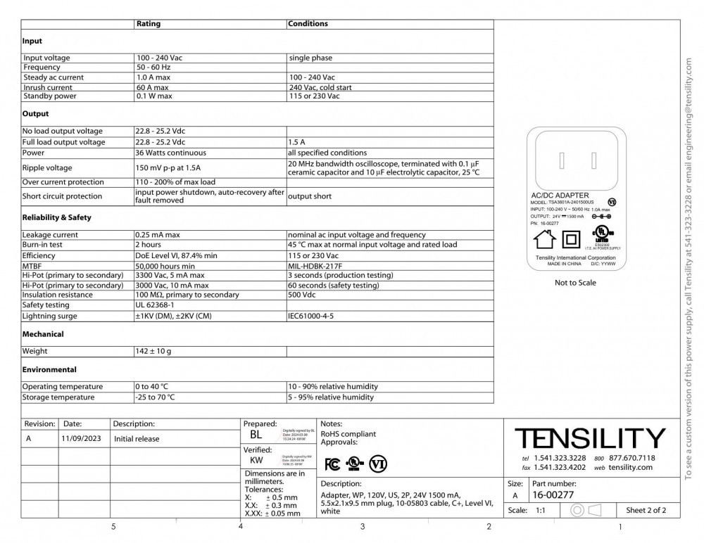Tensility International 16-00277 product specification, page 2