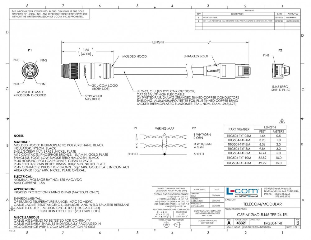 L-com TRG504-T4T technical drawing