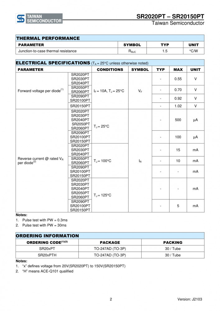 SR2040PT datasheet page 2