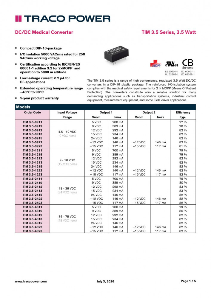 TIM 3.5 series technical document page 1