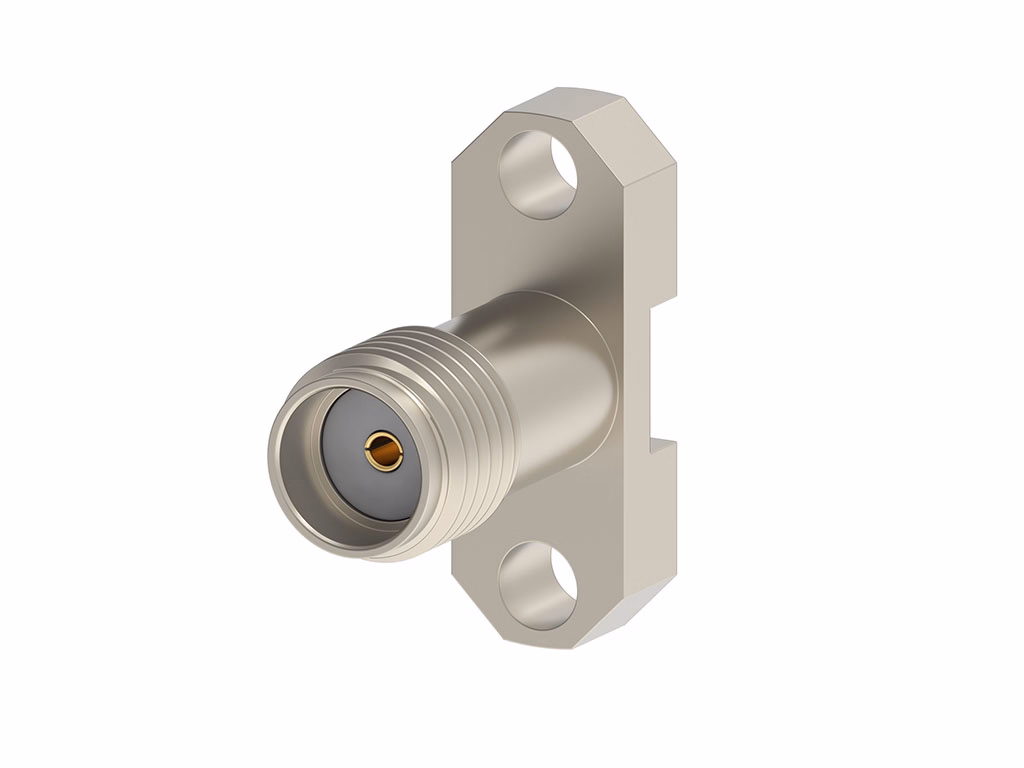 SMA Jack, Straight, PCB Receptacle, Through Hole, Brass Body, Gold (Au) Plated, 20 Pieces Per Tray, 50 Ohms
