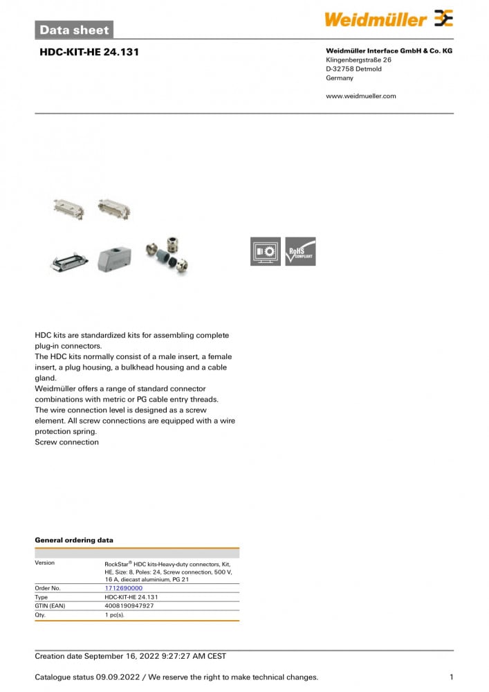 WEIDMULLER 1712690000 technical document page 1