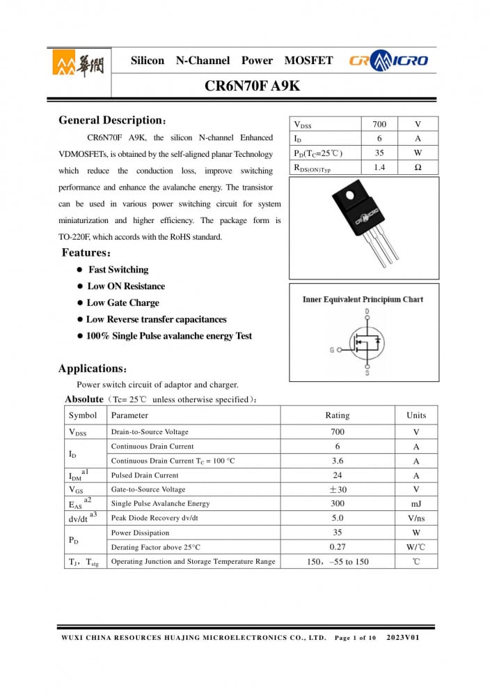 CR6N70FA9K datasheet page 1