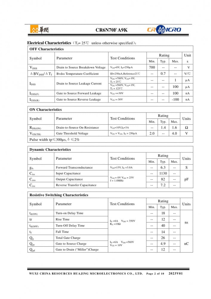 CR6N70FA9K datasheet page 2