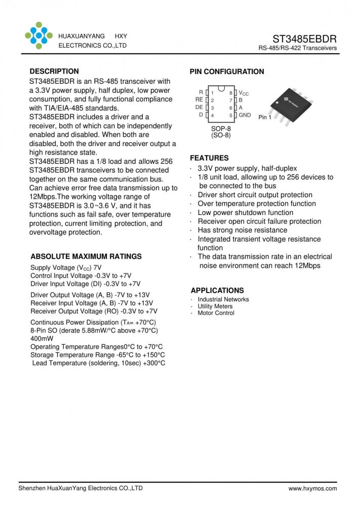 ST3485EBDR-HXY datasheet page 1