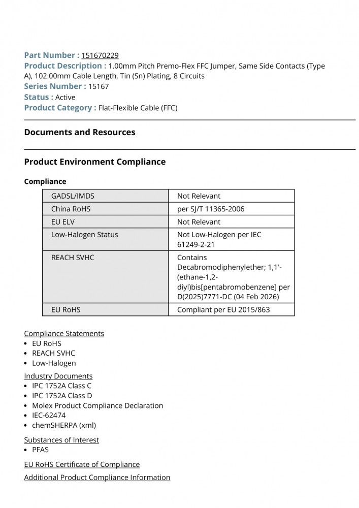 Technical document image 1 for MOLEX 151670229