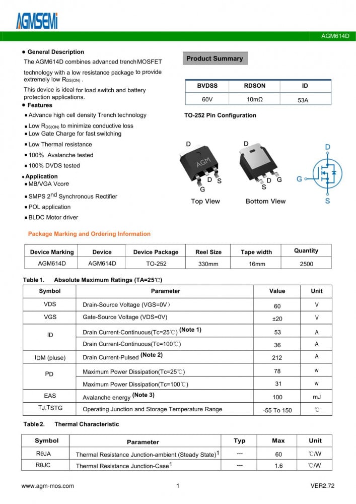 AGM614D datasheet page 1